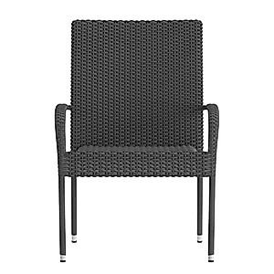 Flash Furniture Maxim Wicker Indoor/Outdoor Dining Chairs with Arms - Gray Wicker Wrapped Steel Frames - Fade & Weather Resistant-For Deck or Backyard - Set of 2