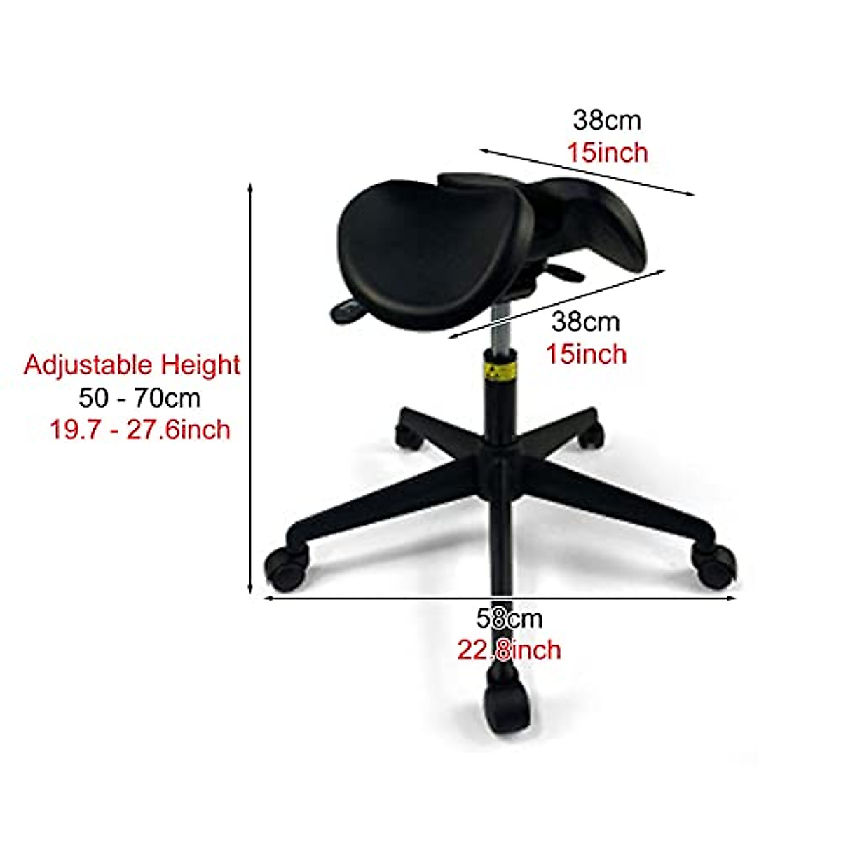 MIWOOYY Saddle Stool Ergonomic Saddle Stool/Professional Saddle Chair-Adjustable with Wheels, Heavy Duty Black Swivel Chair, for Beauty, Massage, Dental Clinic