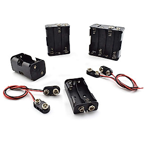 SDTC Tech 2/4/6/8 x 1.5V AA Battery Holder with Snap Connector Kit Include 3/6/9/12 Volt Battery Case Box and I Type Hard Shell Battery Clip Buckle Lead Wire