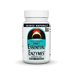 Source Naturals Essential Enzymes 500mg Bio-Aligned Multiple Enzyme Supplement Herbal Defense for Digestion, Gas, Constipation & Bloating Relief - Supports A Strong Immune System - 60 Capsules
