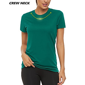 TACVASEN Women's Hiking Tops Running Shirt Crew Neck Summer Solid Shirts Short Sleeve, E-Green, L