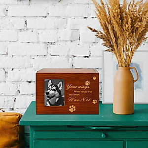 Pet Urns for Dog or Cat Ashes, Pet Cremation Urns with Photo Frame, Pet Memorial Keepsake Cat or Dog Memory Box with Black Flannel as Lining, Loss Pet Sympathy Remembrance Gift(Wooden)