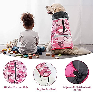 IKIPUKO Dog Winter Coat, Waterproof Windproof Dog Snowsuit Warm Dog Coat with Neck Zipper, Dog Cold Weather Coats for Large Medium Small Dogs, Dog Fleece Jackets Reflective Dog Puffer Coat(Camo L)