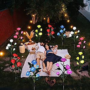 BBTO 12 Pack Solar Rose Lights Solar Outdoor Garden Flower Lights Flowers Roses Lights with 60 Rose Flowers Waterproof Lights for Valentine's Day Weeding Pathway Walkway Patio Yard Decoration