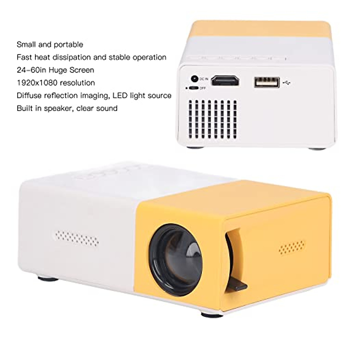 Mini Video Projector, Portable 1920x1080 Outdoor Video Projector Built in Speakers, Large Screen Smart Home Projector with Remote Control, for Outdoor Movie, Home Theate(US )