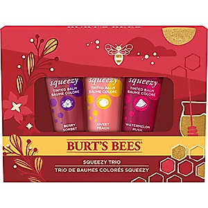 Burt's Bees Christmas Gifts, 3 Lip Care Stocking Stuffers Products, Squeezy Trio Tinted Lip Balm Set - Berry Sorbet, Sweet Peach & Watermelon Rush