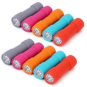 FASTPRO 10-Pack, 9-LED Mini Flashlight Set, AAA Batteries are Included and Pre-Installed, Perfect for Class Teaching, Camping, Wedding Favor