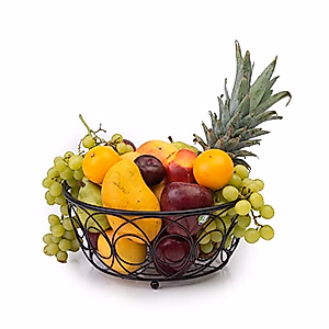 TutiFruti Fruit Bowl With Banana Holder, Fruits on Basket Do No Top Over, Conveniently Balanced, The Size and Color Your Family Expects. (Black Satin), 16X12.
