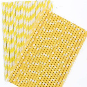 Party On Tap Yellow Straws - 150 Pack Of Lemonade Stand Supplies Or Lemonade Party Decorations - Yellow And White Straws