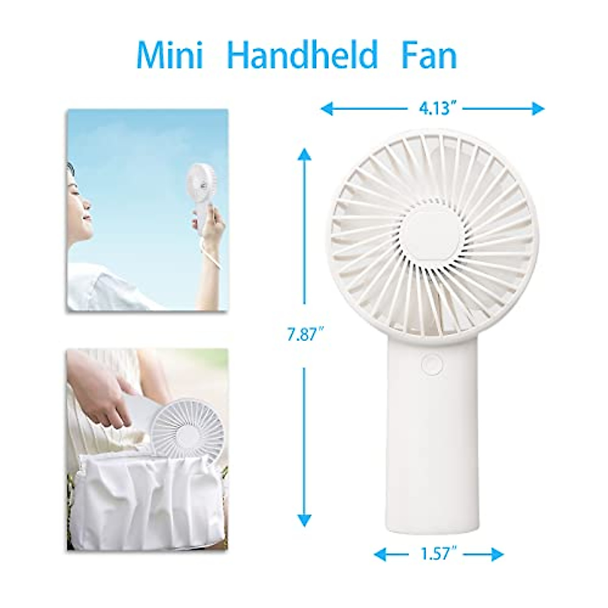 WANGDAJIEDIAN Handheld Fan, Portable Fan with USB Rechargeable Battery, 3 Speed 8-20 Hours Working Time for Indoor, Outdoor, Makeup, Travelling, Camping, Summer Gift for Men Women