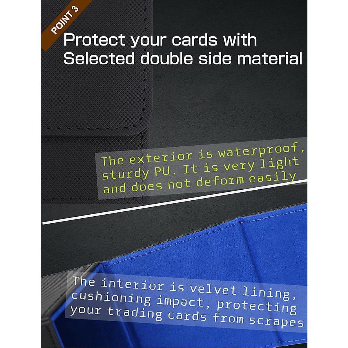 Venssu Card Deck Box,Horizontal Card Deck Case,Deck Card Box, Leather Large Size Fit 100 Plus Sleeved Cards Compatible with MTG TCG CCG(Black＆Grey)