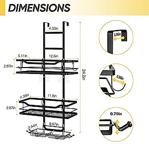 Over the Door Shower Caddy, Hanging Shower Organizer for Bathroom, Shower Storage Rack Shelf with Hooks & Screw Adhesives & Soap Holder, 3 Tier Bathroom Shower Basket, Rustproof No Drilling - Black