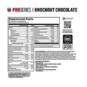 Muscle Milk Pro Series Protein Powder Supplement, Knockout Chocolate, 5 Pound, 28 Servings, 50g Protein, 3g Sugar, 20 Vitamins & Minerals, NSF Certified for Sport, Workout Recovery, Packaging May Vary