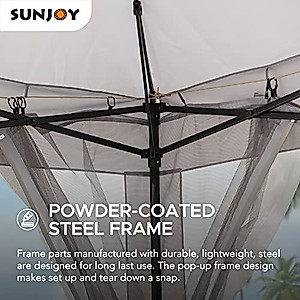 Sunjoy 11x11 ft. Pop-Up Instant Gazebo, Outdoor Portable Steel Frame 2-Tier Top Canopy/Tent with Netting and Carry Bag, Gray