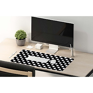 SSOIU Extended Gaming Mouse Pad (35.5x15.7 in), Large Stable Rubber Base Mousepad with Stitched Edges, Keyboard Mouse Mat Desk Pad for Work, Game, Office, Home - Black and White Polka Dot