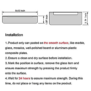 Frafuo No Drill Shelf 9.45 Inch-3M VHB Stick on Shelf(Super Adhesive)- 3m Shelf Minimalist Design SUS 316 Laser Cut Stainless Steel Shelves-Max Bearing 20LB in Self Adhesive Shelf for Wall