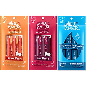 Wholehearted Squeezable Puree Cat Treat (Chicken, Tuna & Salmon, 12-0.5 oz Tubes)