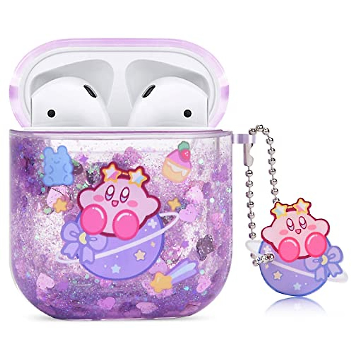 Mibonny Cute AirPods Cases Cover Japan Cartoon Anime Design Clear Glitter Liquid Quciksand Hard Shell Protective Case for AirPods 2&1 Case