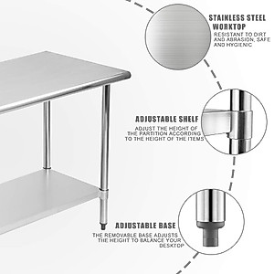 Kitchen Work Table NSF Certification Commercial Stainless Steel Prep Table W/Adjustable Foot Galvanized Base Shelf (24" x 48")