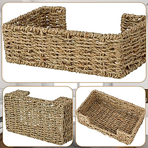 Graciadeco Bathroom Disposable Guest Towel Napkin Holder Long Seagrass Woven Rattan Wicker Table Dinner Paper Hand Guest Towel Napkin Basket Tray Caddy for Kitchen