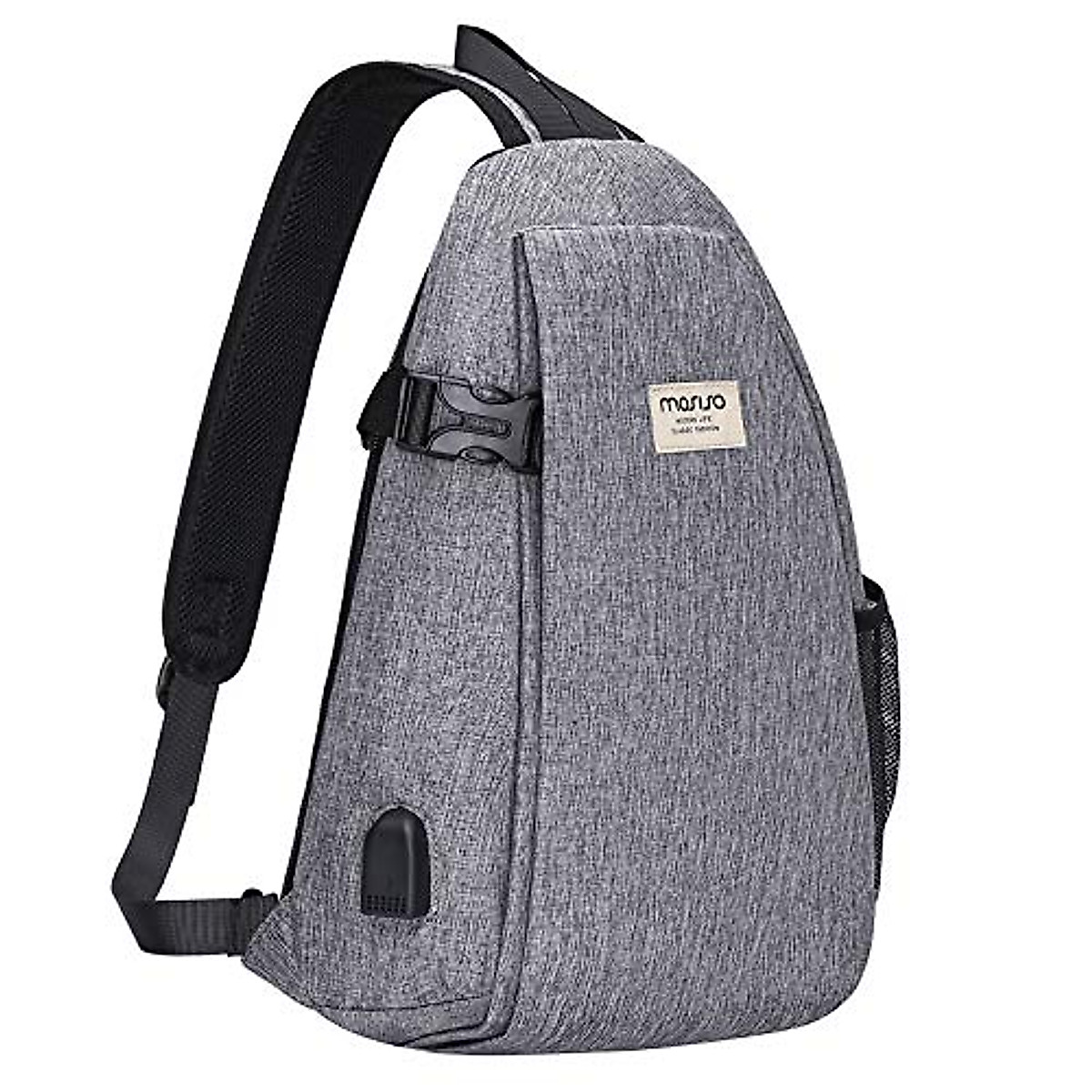 MOSISO Sling Backpack, Travel Hiking Daypack Folding Pocket Outdoor Rope Crossbody Shoulder Bag with USB Charging Port, Gray