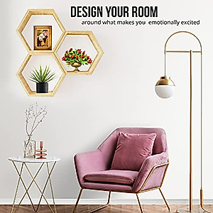 MRONextDay.com Set of 3 Wooden Wall Mounted Hexagon Floating Shelves, Hexagon Shelves Set for Kitchen, Living Room, Bedroom, Hexagon Shelves for Decorations (Honey Oak)