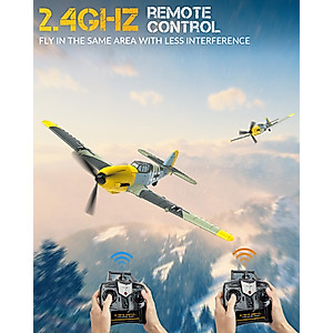 VOLANTEXRC RC Plane, 4 Channel Remote Control Airplane BF109 Fighter RTF with Aileron, Gyro, Aerobatics & 3 Modes Easy to Fly, Hobby Radio Controlled Aircraft for Beginners, Kids & Adults (Yellow)