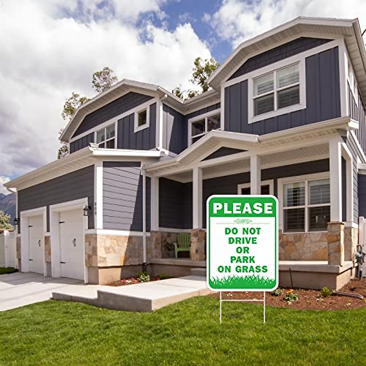 Please Do Not Drive Or Park On Grass Sign, 2Pack Keep Off The Grass Yard Sign with Metal Wire H-Stakes, 16" x12" Stay Off Grass Signs Double Sided UVresistance, Waterproof, Easy to Install