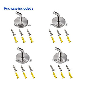 NELXULAS Brushed Stainless Steel Single Heavy Duty Short Nose Screws Wall Mount Hook,Fit for Kitchen,Bedroom,Living Room, Bathroom,Closets and Garage Storage,No Magnetic Mount Function(2", 4 PCS)