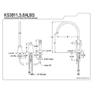 Kingston Brass KS3811ALBS Restoration Widespread Kitchen Faucet, 9-Inch, Polished Chrome