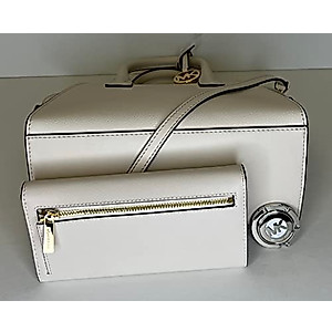 Michael Kors MICHAEL Michael Kors Avril Small Logo Top-Zip Satchel bundled with Trifold Wallet Purse Hook (Lt Cream)