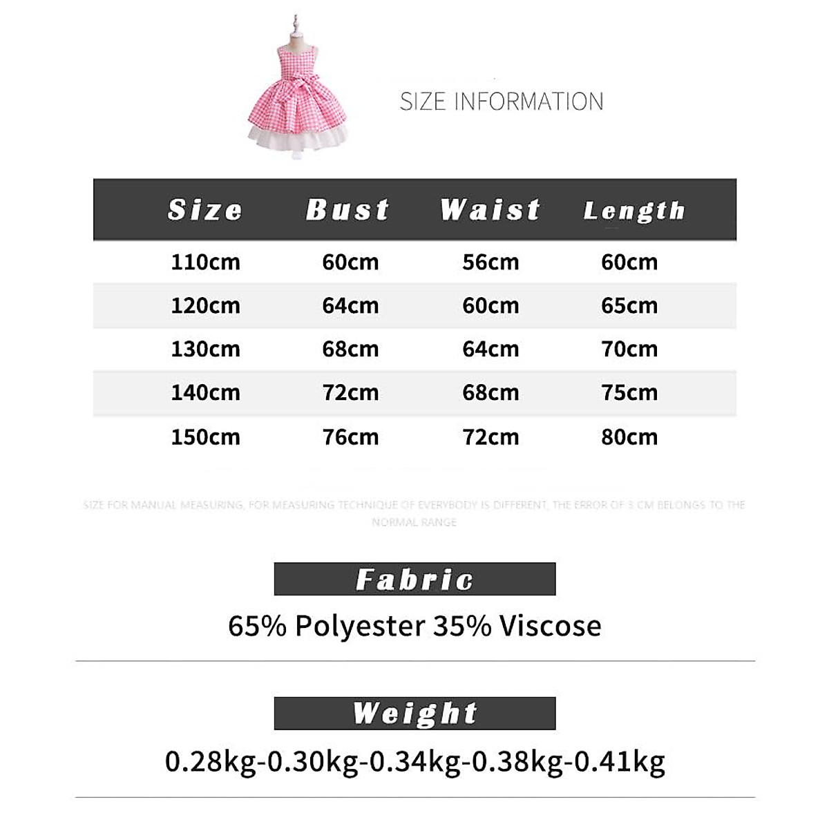 Princess Pink Dress for Girls Pink Costume Plaid Sleeveless Sundress with Accessories Child Movie Heroine Cosplay Costume Pink Dress Uniform Halloween Stage Performance Party Costume, Pink,150cm