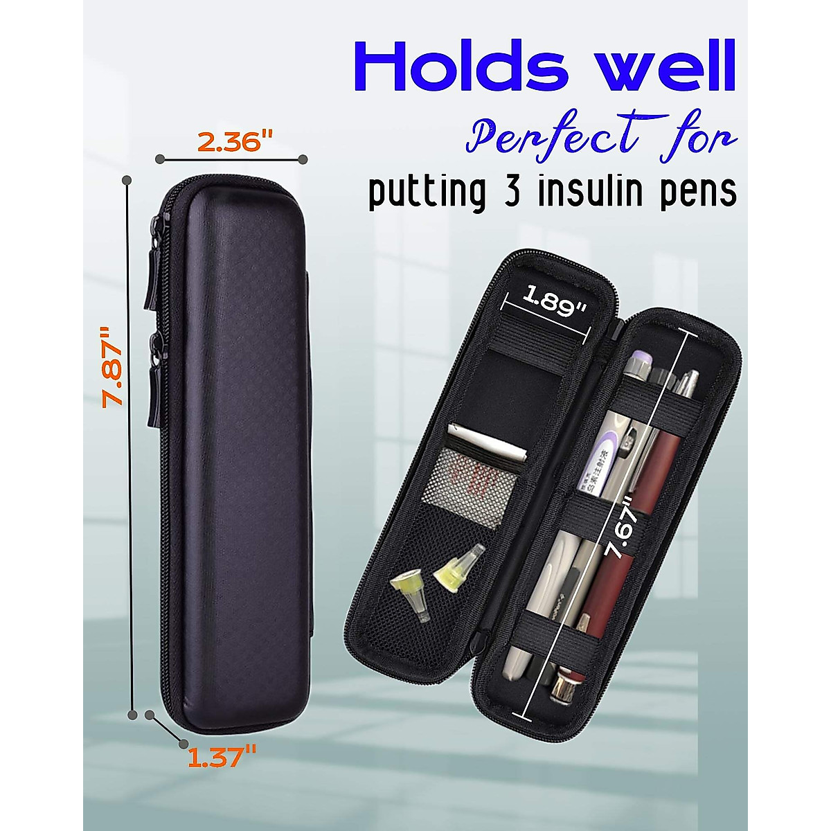 Oythiem Slim Hard Pen Cases for Adults, Travellers, Insulin Travel, Thin Black Pencil Case Hard Shell, Small Waterproof Pencil Box Organizer for Apple Pencil Usb C, Headphones, Executive Fountain Pens