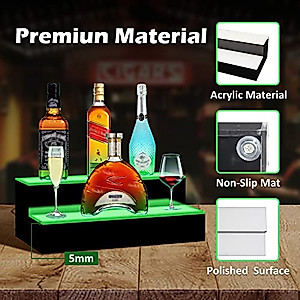 VONCI LED Lighted Liquor Bottle Display Shelf,16 Inch 2 Step Illuminated Bottle Display Shelf LED Lighted Bar Shelf with Remote Control App Control for Home Commercial Bar Party Accessories