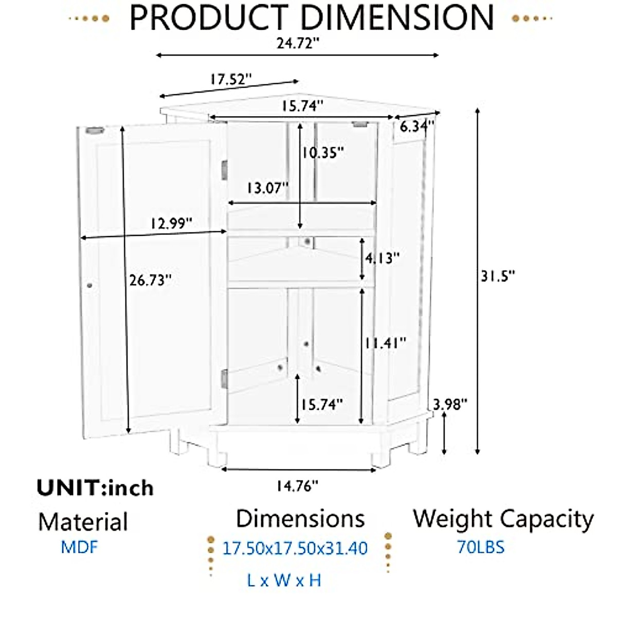 Shupsy Upgraded Bathroom Cabinet, Thickened Freestanding Storage Furniture, Stronger Triangle Corner Storage Cabinet with Adjustable Shelf and Doors for Kitchen,Living Room. (Black Brown)