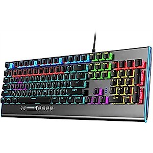 SMSOM Mechanical Gaming Keyboard, LED Rainbow Backlit Wired Keyboard, 104 Keys, Suitable for PC and Desktop Computer