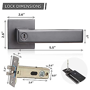 TooCust Square Front Door Handle with Lock, Heavy Duty Door Lock with Key, Grey Door Levers, Front Door Lock for Exterior/Interior, Left/Right Hand Reversible, 1 Pack