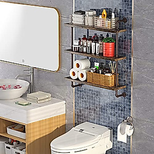 PUSDON Industrial Pipe Shelving Wall Mounted 24 Inch 3 Tier,Bathroom Bronze Metal Floating Shelves, Wood Hanging Storage Bookshelf (W24inch - 2 Sets) - Drak Coffee