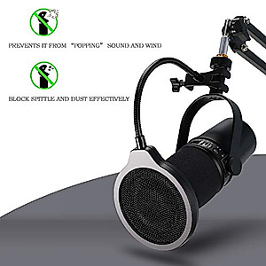 YOUSHARES Pop Filter - 4 Inch 3 Layers Metal Windscreen with Flexible 360° Gooseneck Clip Mic Mask Shield Compatible with Shure MV7 Mic