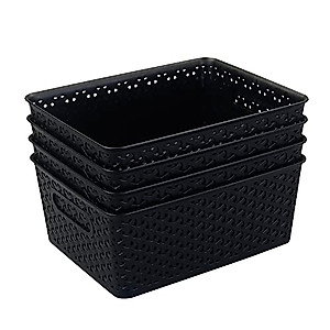 Pekky Black Plastic Storage Basket, Kitchen Organizer, 11.6" x9.1" x4.7", Set of 4