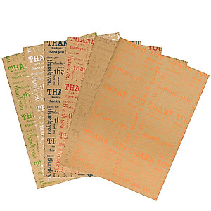 Packanewly Wrapping Paper - 6 Folded Kraft Sheets with DIY Sticker, Ribbon, Tape - Word Thank You Design Gift Wrap Sheet - 19.6 x 27.5 inches per Sheet
