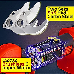 Rokrou Electric Pruning Shears For Gardening Cordless Tree Pruner 1.57" (40mm) Cutting Diameter With 2 Pack 21V Rechargeable Battery & Replacement Blade Set Red