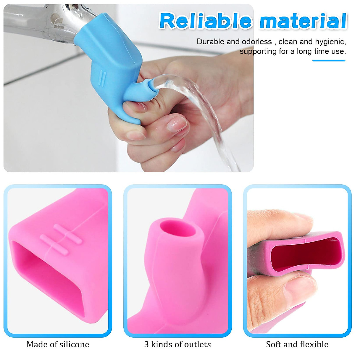 3-Pcs Silicone Faucet Extender for Kids Faucet Extender for Bathroom Sink Easy Hand Washing Bathroom & Kitchen Fun & Safe Toddler Bath Spout Cover Green Blue Pink Children & Babies