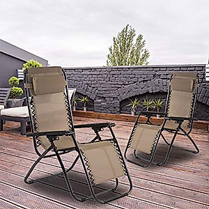 FDW Set of 2 Zero Gravity Chairs Lounge Patio Chairs Outdoor Yard Beach (Tan)