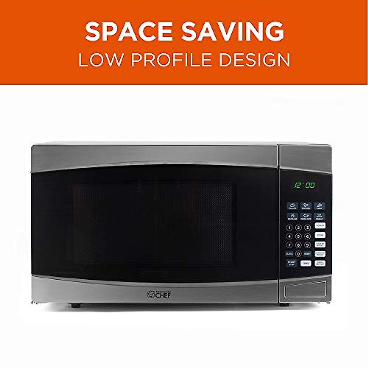 Commercial Chef CHM16100S6C Countertop Microwave Oven,1000 Watts, Small Compact Size, 10 Power Levels, 6 Easy One Touch Presets with Popcorn Button, Removable Turntable, Child Lock, Stainless Steel