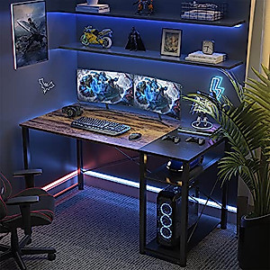 Foxemart Computer Desk 47 Inch Home Office Desk Industrial Sturdy Writing Table with Storage Shelves Modern Simple Style PC Desk for Home Office Study Room Workstation, Rustic Brown and Black