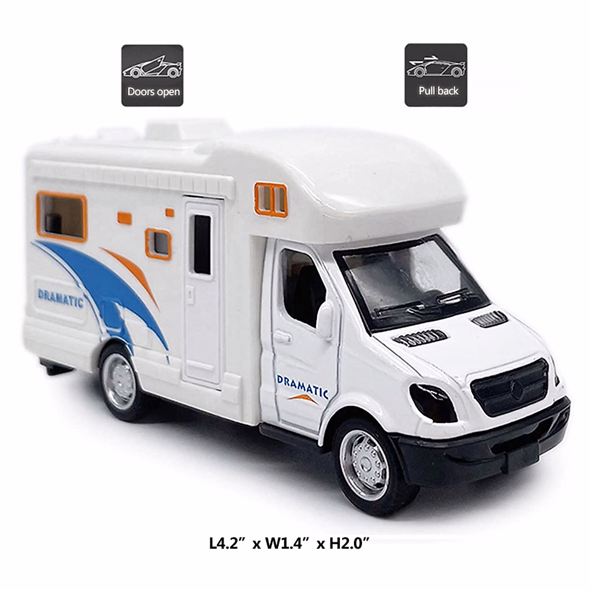 Mini Toy Camper RV Motorhome Toys for Boys Pull Back Diecast Model Car Recreational Vehicle Adventure with Furniture Roof and Side Door Open Children’s Vehicles Age 4 5 6 Kids Birthday Gifts, White