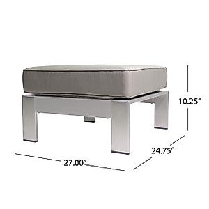 Christopher Knight Home Aya Coral Cushioned Aluminum Ottoman, Silver and Khaki