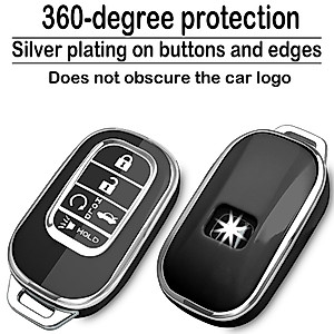Kirsnda for Honda key fob cover,case with keychain,Soft TPU Protection key Shell/skin,5 Buttons fit 2022 2023 Accord Civic HR-V CR-V Pilot Remote Key(black)