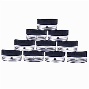 (50 Pieces, Black Lid) 5gram/5ml Round Clear Container Jars with Black Screw Cap Lids for Lip Balms, Makeup Samples Makeup Eye Shadow Nails Powder Jewelry - BPA Free